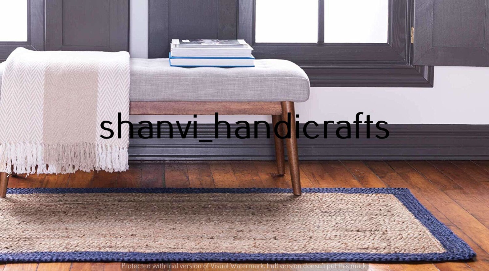 Handwoven Indian Bohemian Braided Jute Runner Rug Area Rug Blue & Beige ...