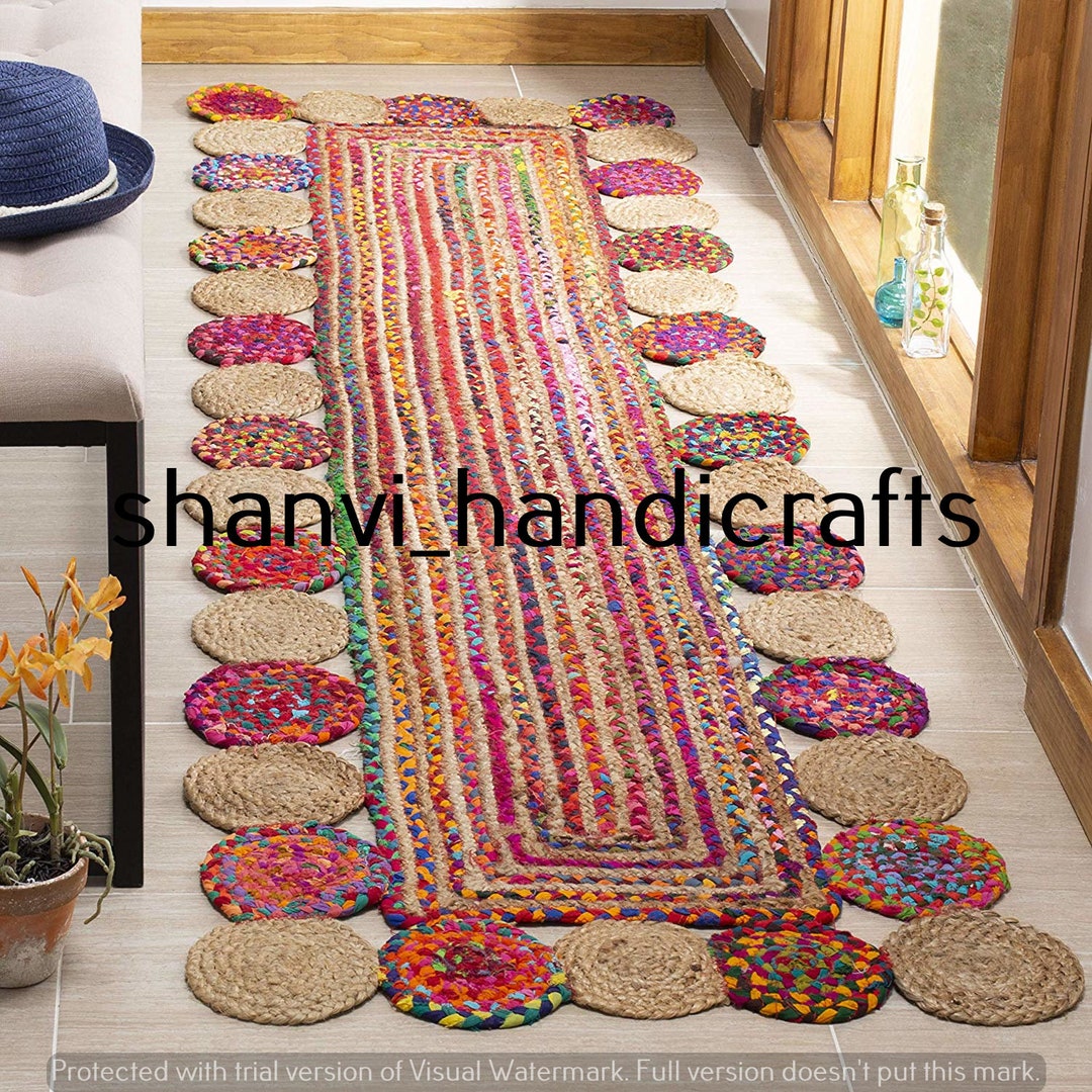 Bohemian Handmade Jute Chindi Cotton Rug Runner, Braided Home Decor ...