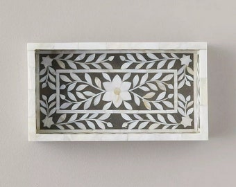 Handmade Bone Inlay Wooden Modern Floral Pattern Serving Tray Furniture ...