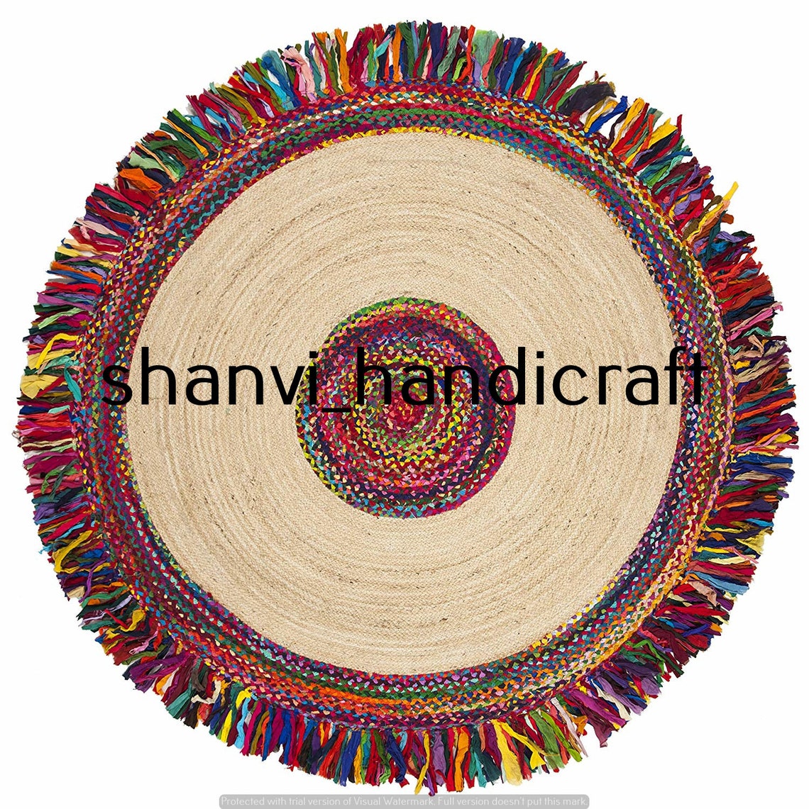 Braided Rug Jute Chindi Bohemian Decor Indian Jute Decorative Round Rug ...