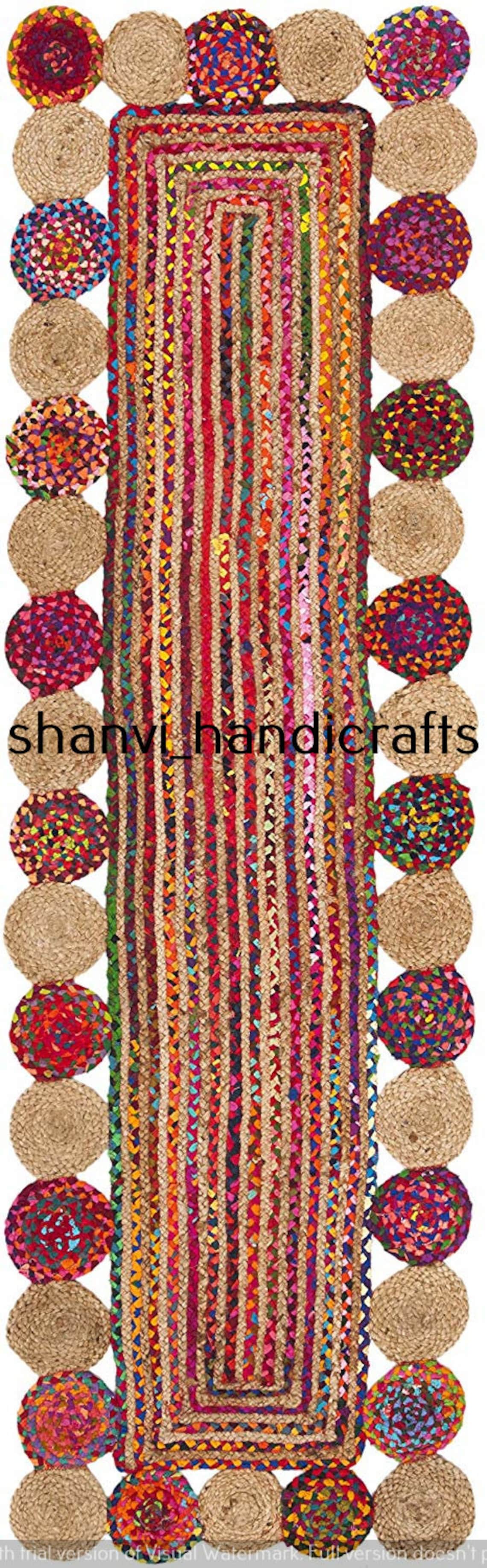 Bohemian Handmade Jute Chindi Cotton Rug Runner, Braided Home Decor ...