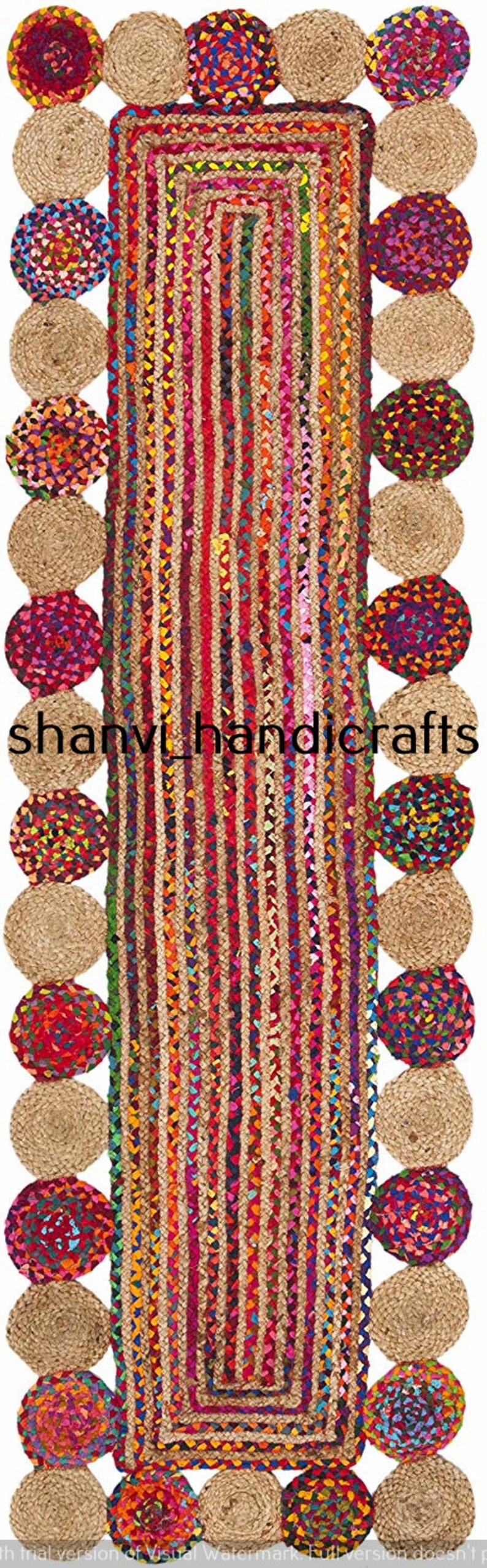 Bohemian Handmade Jute Chindi Cotton Rug Runner, Braided Home Decor ...