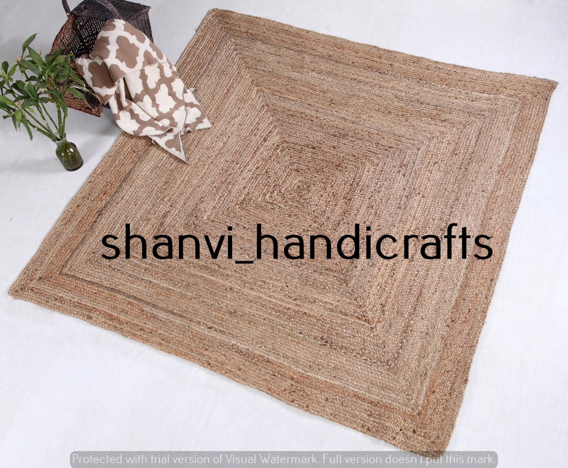 Hand Braided Square Jute Rug Area Square Rug Custom Size Rectangle Rug ...