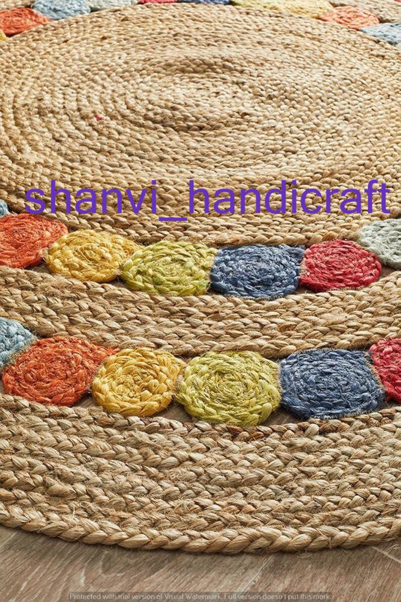 Hand Braided Bohemian Colorful Jute Area Rug Multi Color Home Decor ...