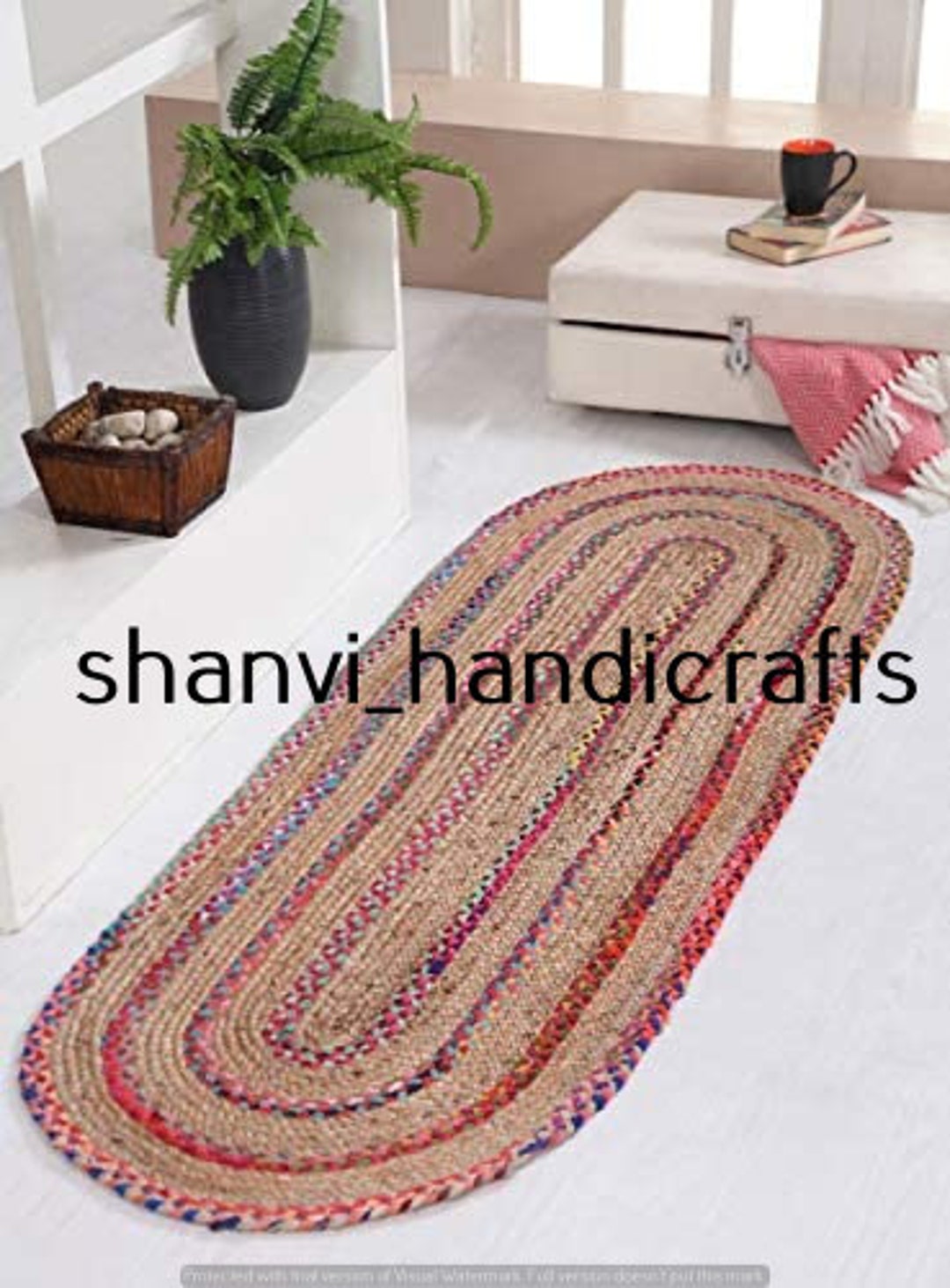 Braided Rug Oval Cotton Chindi Jute Hand Braided Area Rug for Dining ...