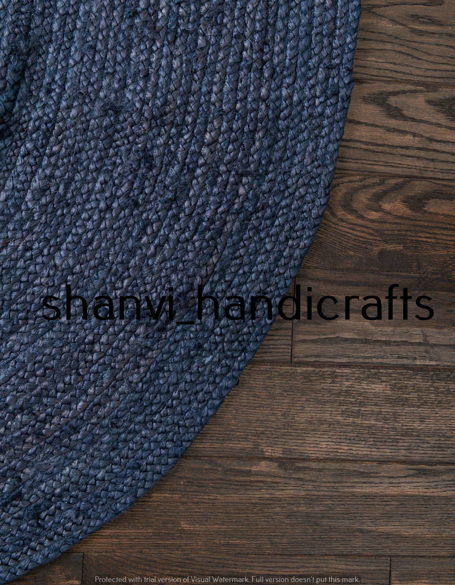 Hand Braided Bohemian Blue Color Jute Area Rug Blue Color Home Decor ...