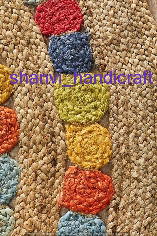 Hand Braided Bohemian Colorful Jute Area Rug Multi Color Home Decor ...