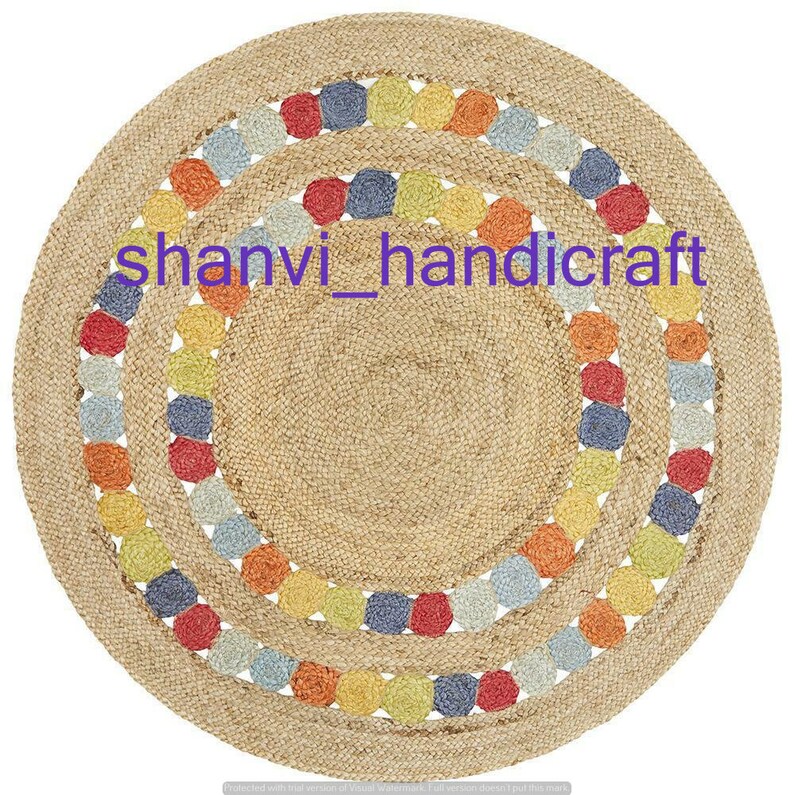 Hand Braided Bohemian Colorful Jute Area Rug Multi Color Home Decor ...