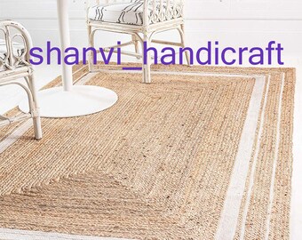 Indian Braided Floor Rug Handmade Jute Rug, Natural Jute Rectangle Rug ...