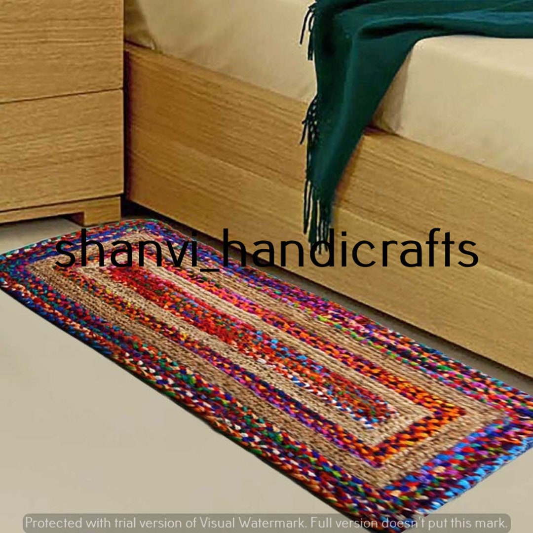 Handmade Braided Jute Chindi Cotton Rug Runner, Handwoven Home Decor ...