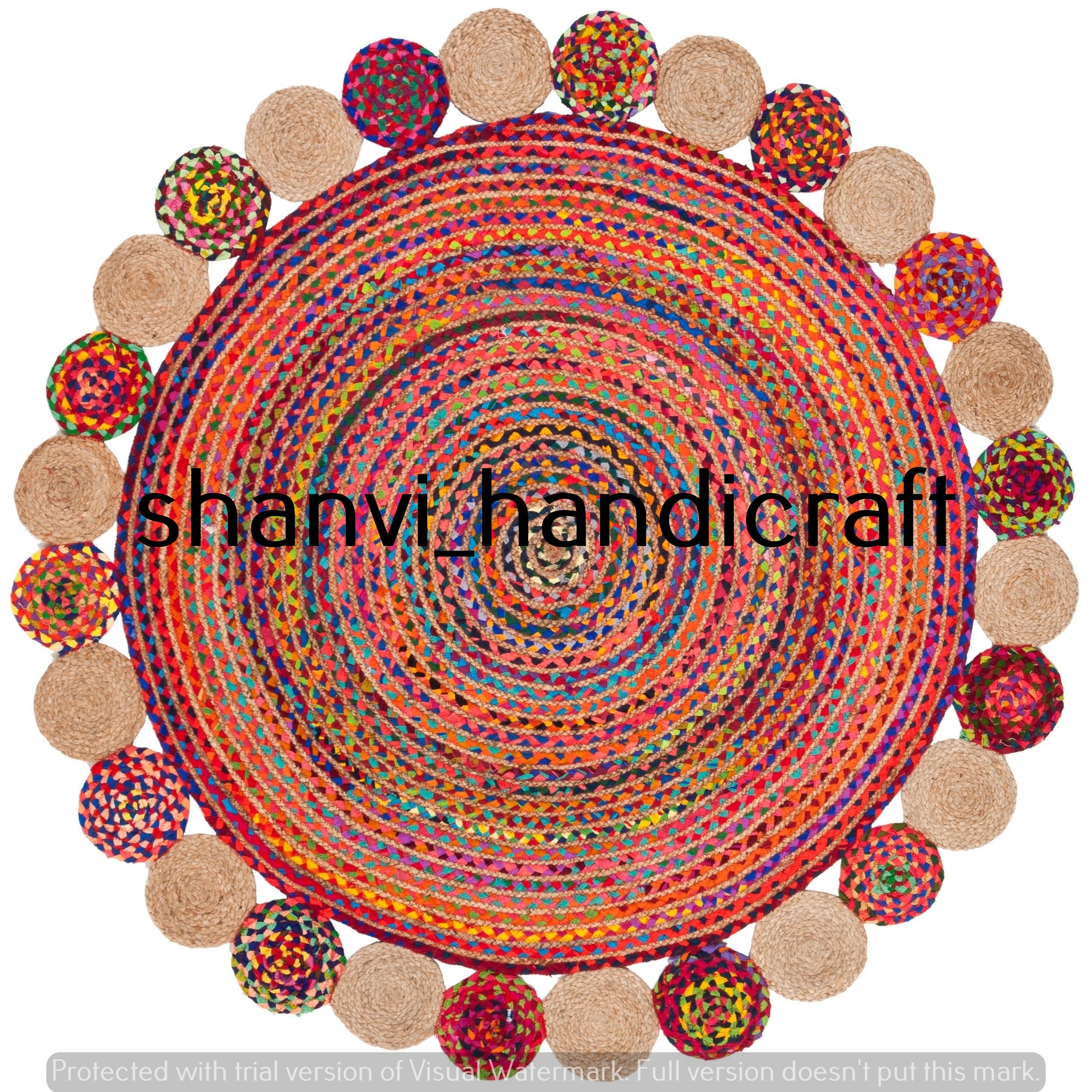 Bohemian Braided Rug Jute Cotton Indoor Indian Jute Round Rug Home ...