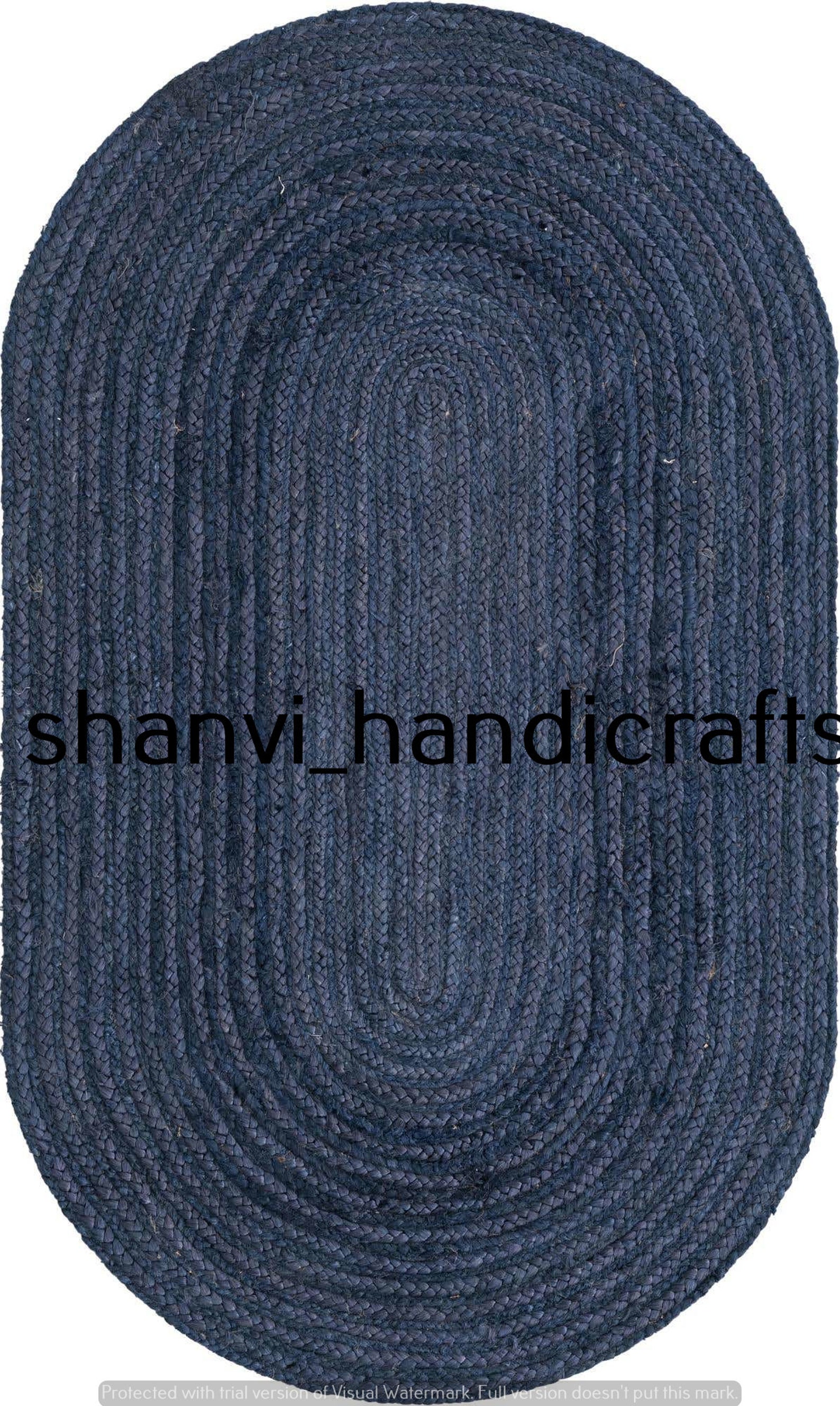 Hand Braided Bohemian Blue Color Jute Area Rug Blue Color Home | Etsy