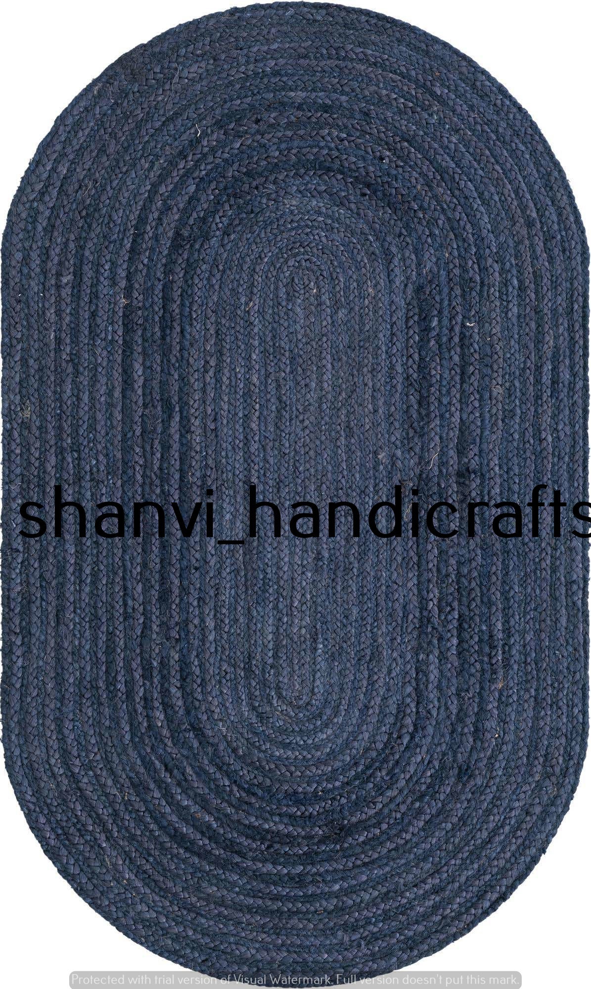 Hand Braided Bohemian Blue Color Jute Area Rug Blue Color Home Decor ...