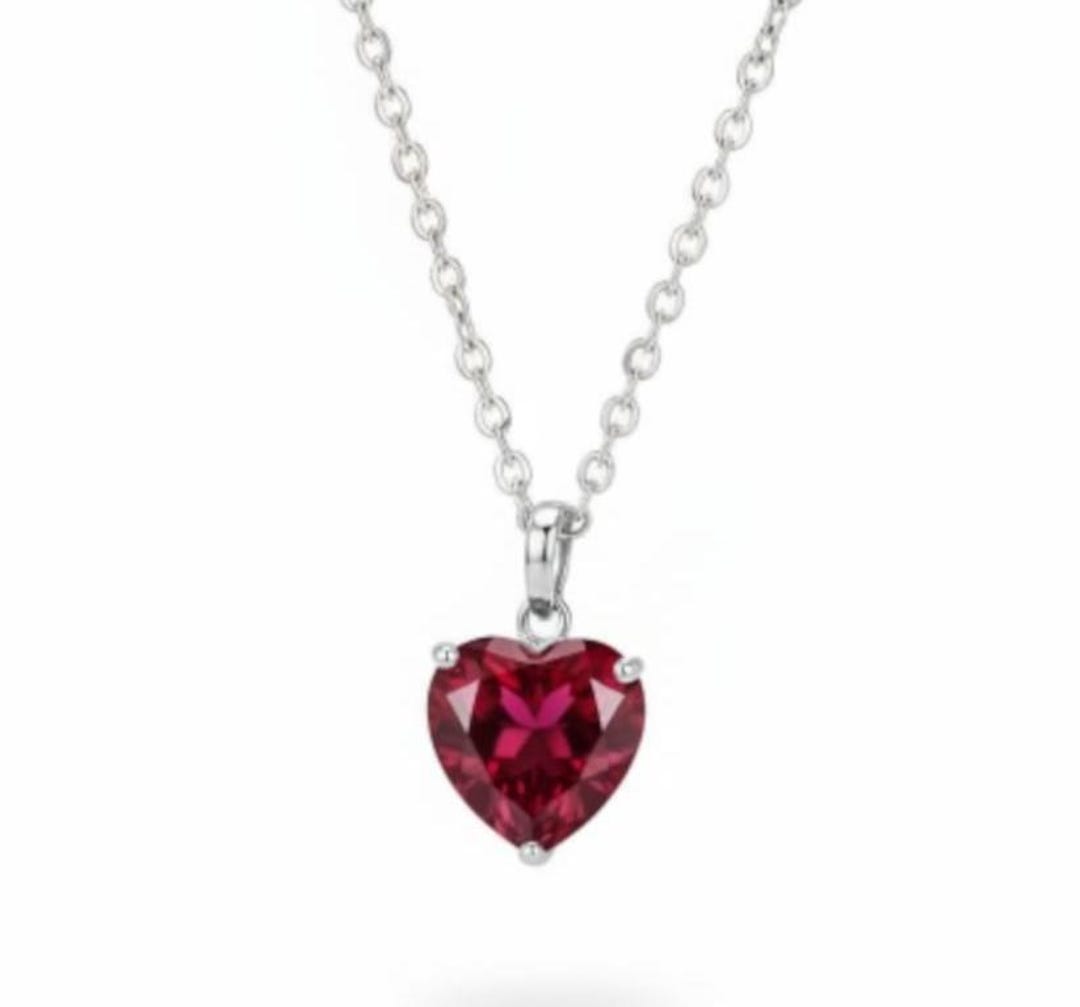 Ruby Heart Cut Necklace, 14k Gold or Sterling Silver Solitaire Pendant ...