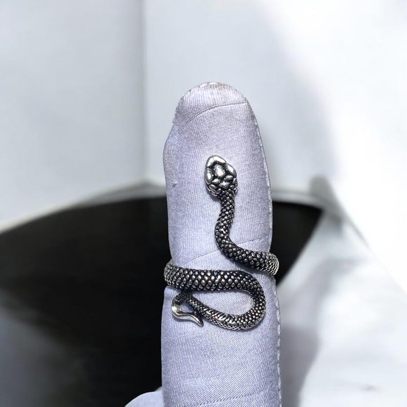 Silver Snake Wrap Ring | Adjustable Boho Gothic Jewelry for Women Men ...
