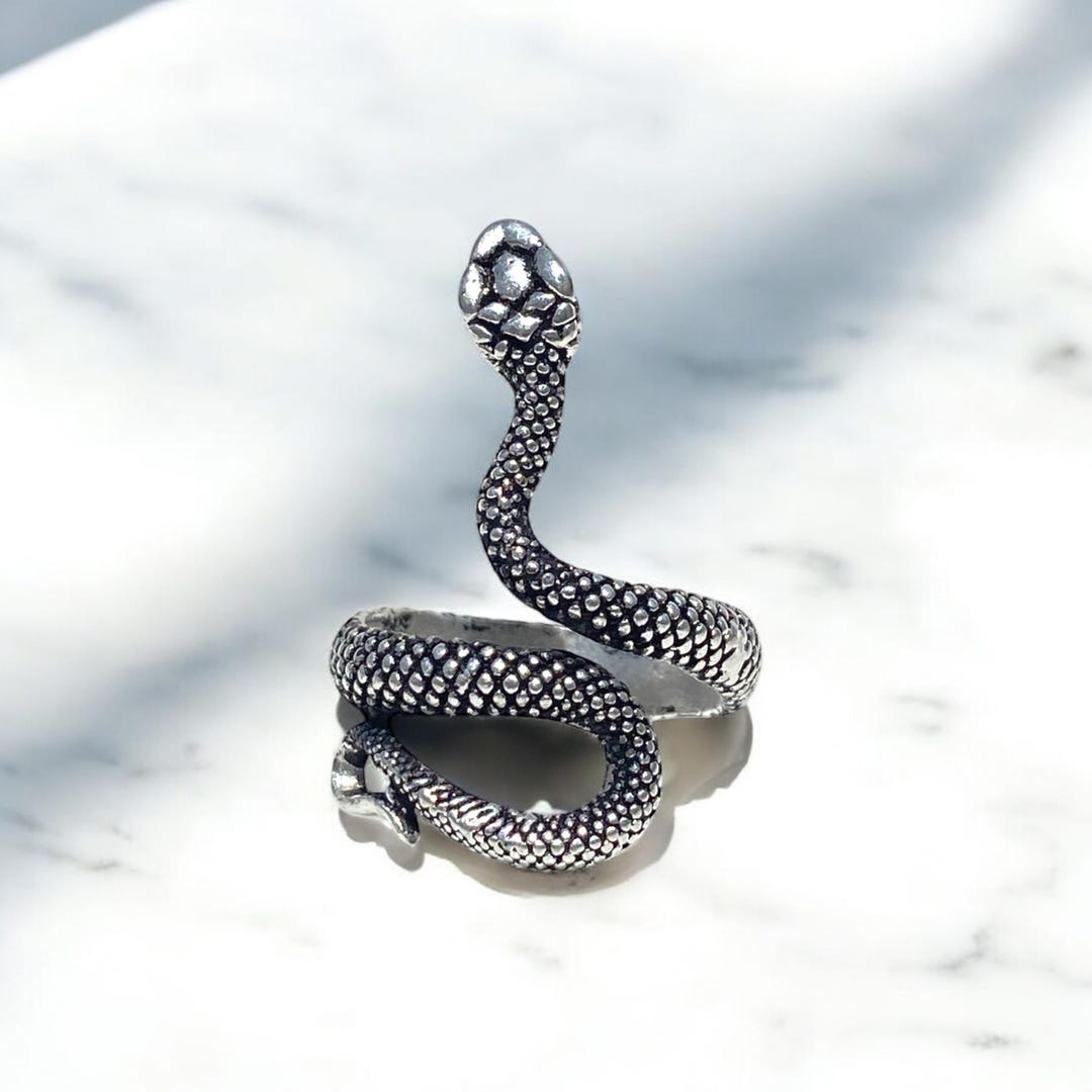 Silver Snake Wrap Ring | Adjustable Boho Gothic Jewelry for Women Men ...