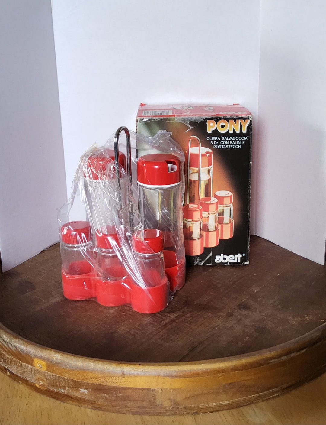 Vintage ABERT Italy Red 5 Piece Salad Set Condiment Set Never Used ...