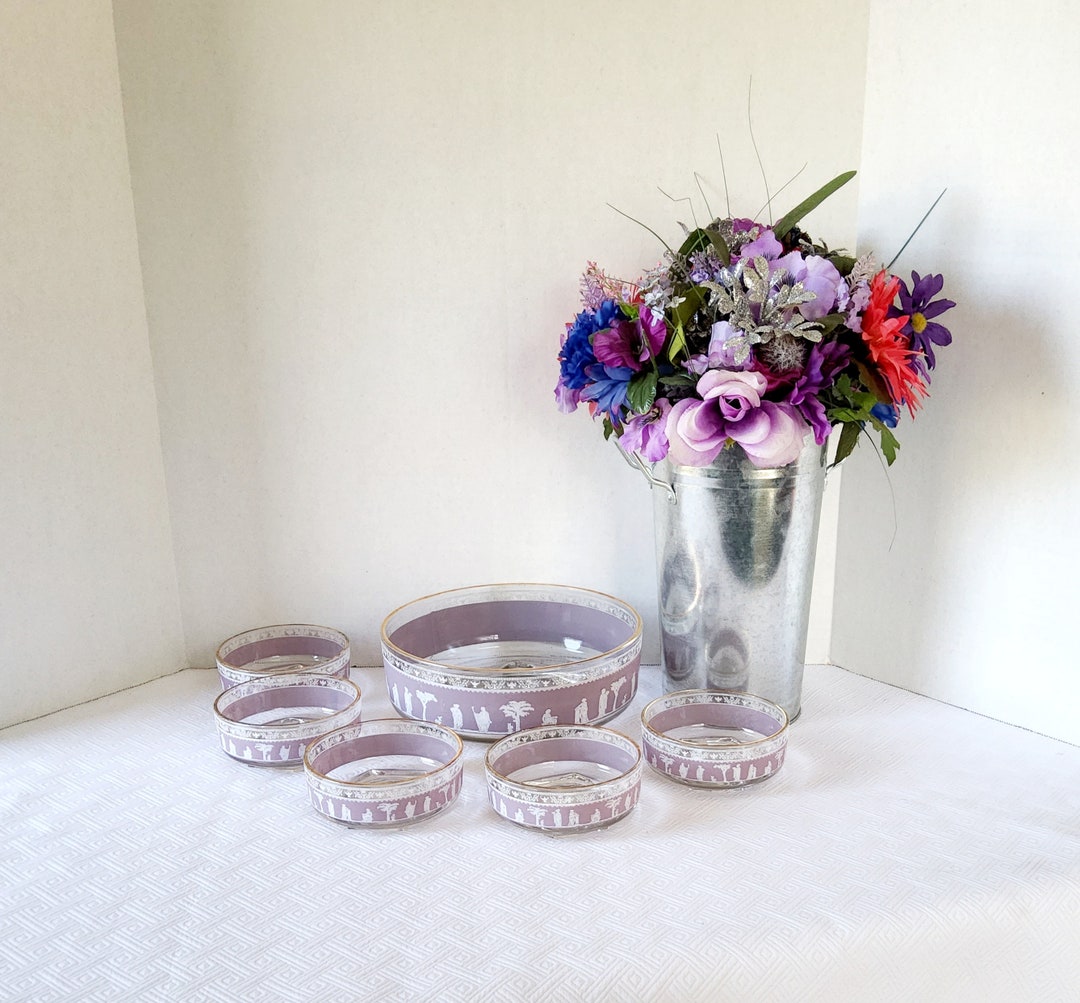 Vintage Jeanette Wedgewood Lavender Purple Hellenic Glass 6 Piece Snack ...