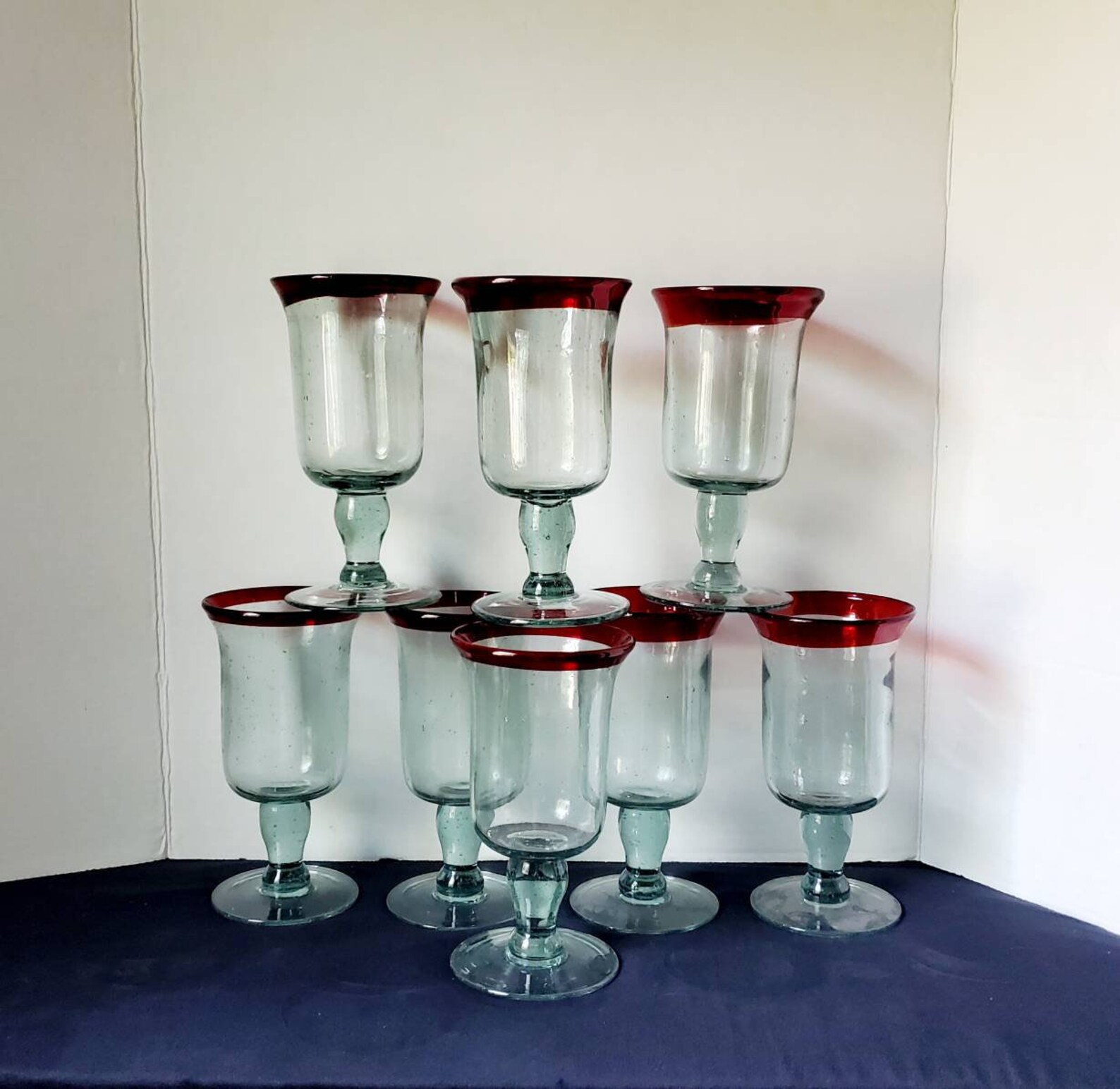 Vintage 1 Source Inc Hand-blown Ruby Red Rimmed Glassware Goblets - Set ...