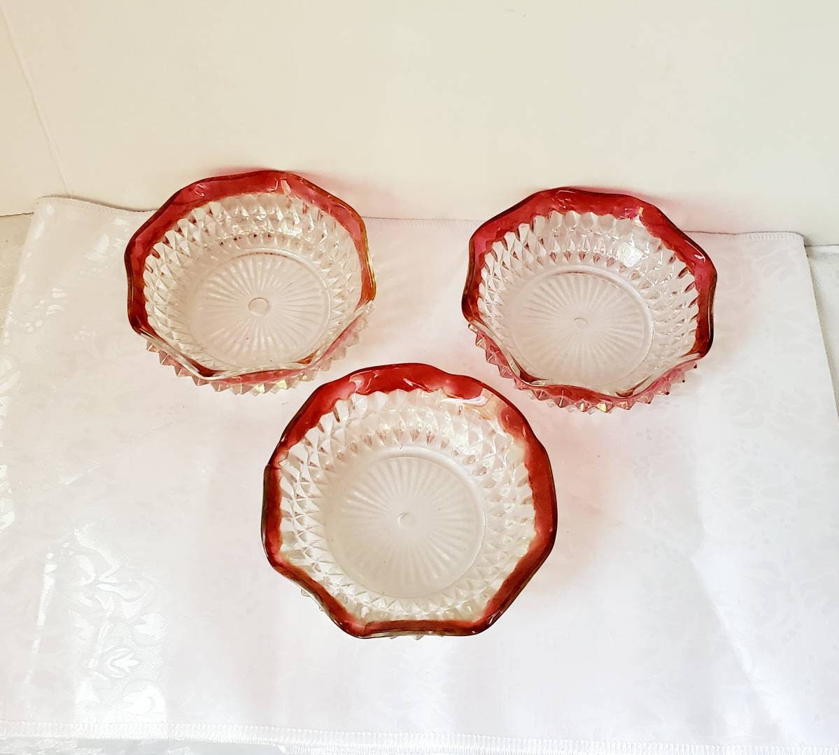 Vintage Diamond Point Ruby Flash Indiana Glass Ruffled Edge | Etsy