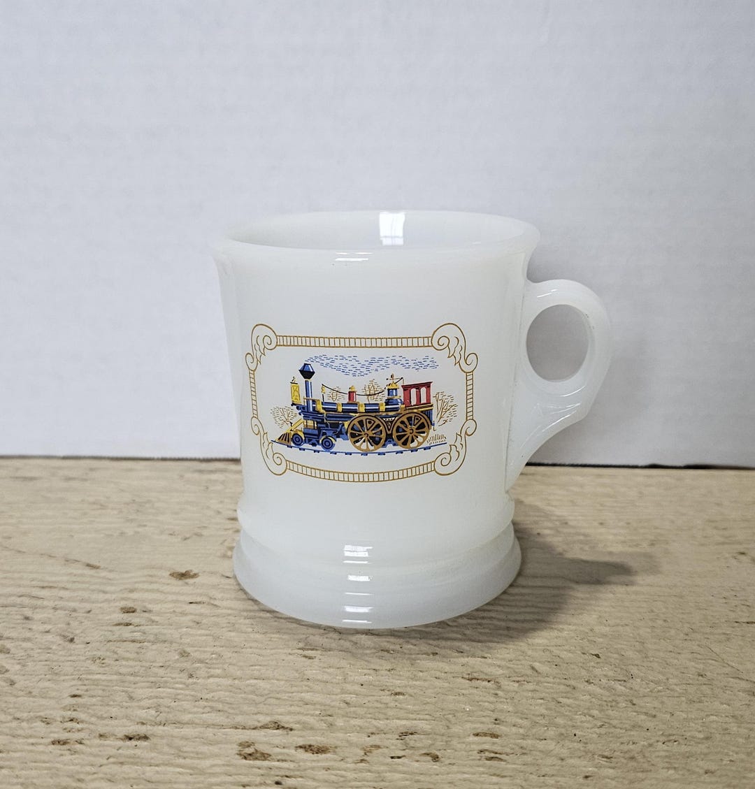 Vintage Avon Train Steam Engine Locomotive Milk Glass Mug Shaving Mug ...