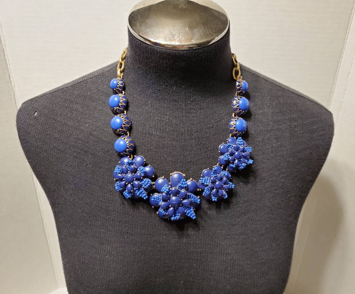 J Crew Blue Flower Statement Necklace - Etsy