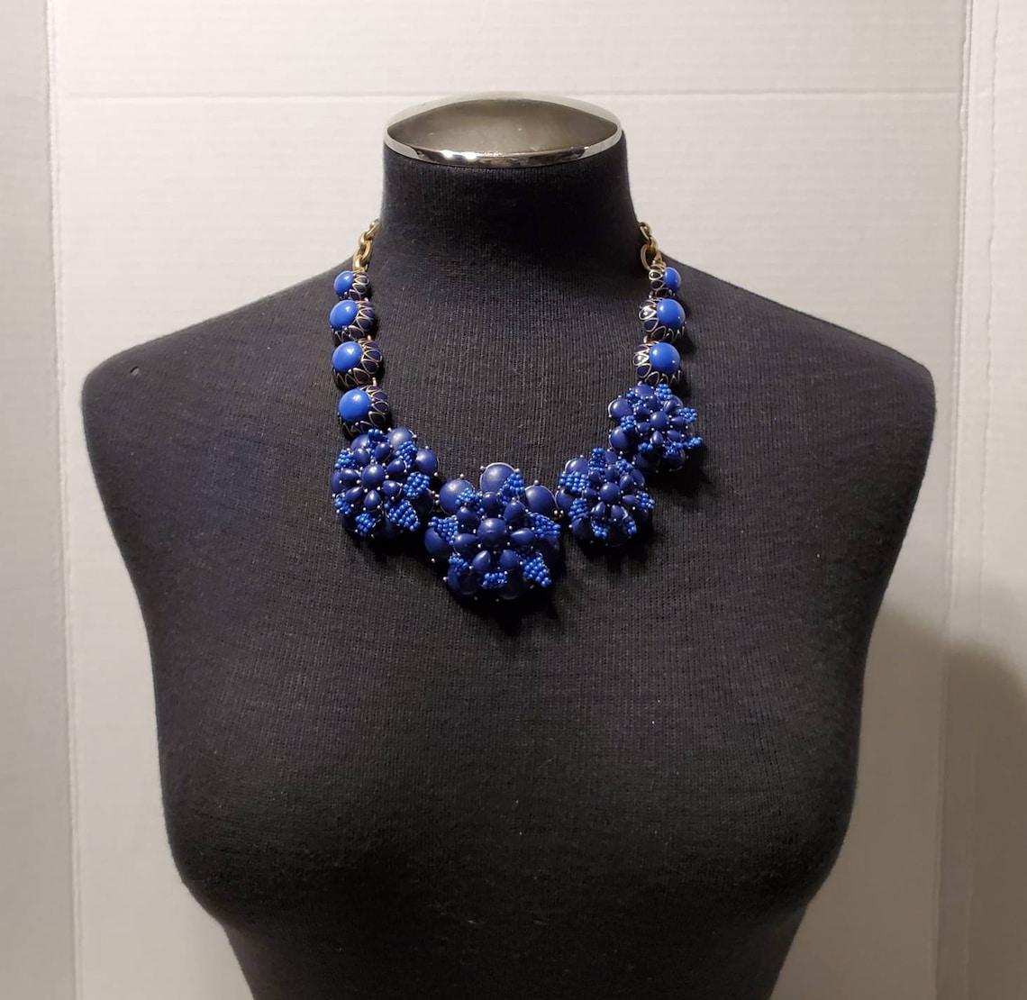 J Crew Blue Flower Statement Necklace - Etsy