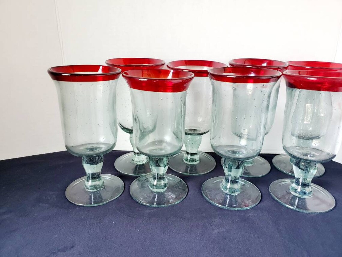 Vintage 1 Source Inc Hand-blown Ruby Red Rimmed Glassware - Etsy