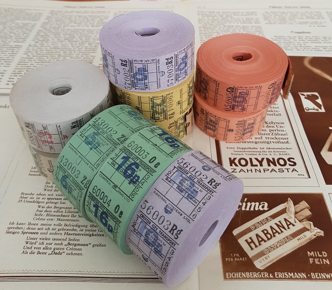 Vintage UK Full Bus Ticket Rolls 1000 Tickets and 8 Different Colors ...
