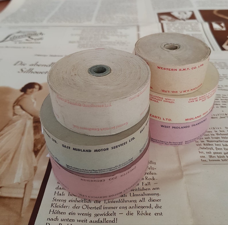 Vintage UK Bus Ticket Rolls Vintage Ephemera Junk Journal Papercrafts ...