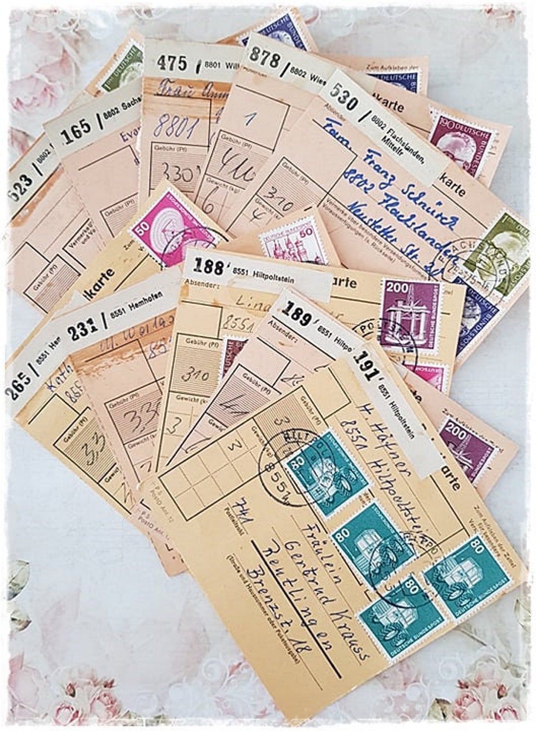 Old German Parcel Cards, Bundle of 10 Vintage Ephemera Junk Journal ...