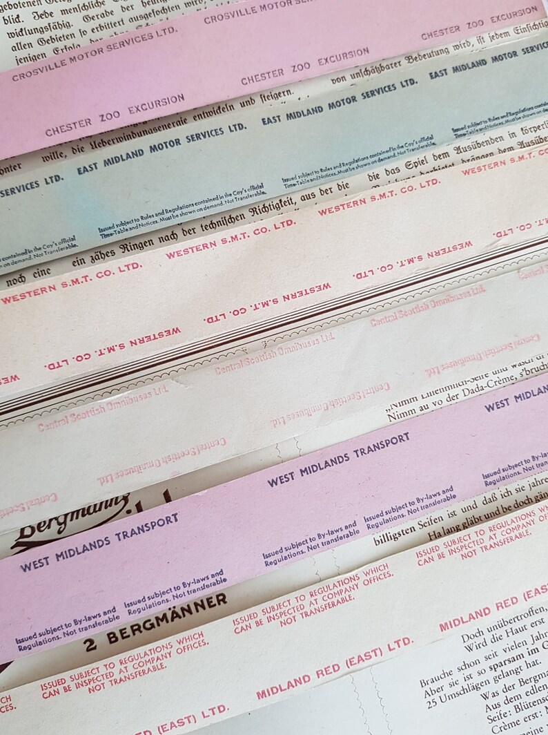 Vintage UK Bus Ticket Rolls Vintage Ephemera Junk Journal Papercrafts ...