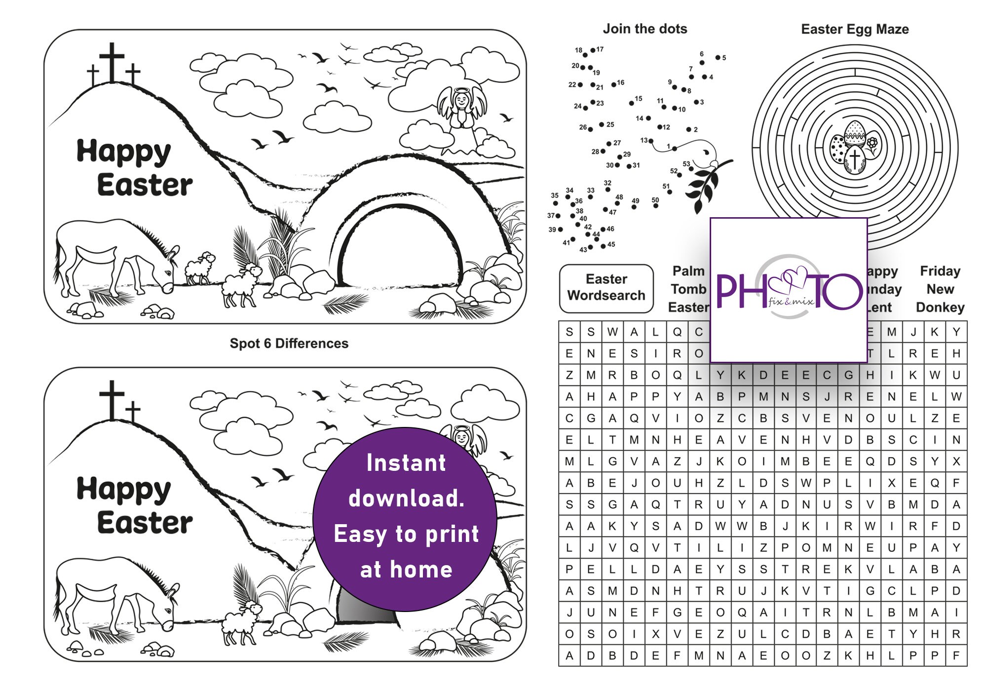 Easter Activity Print With Puzzles, Includes Spot the Difference, Word ...