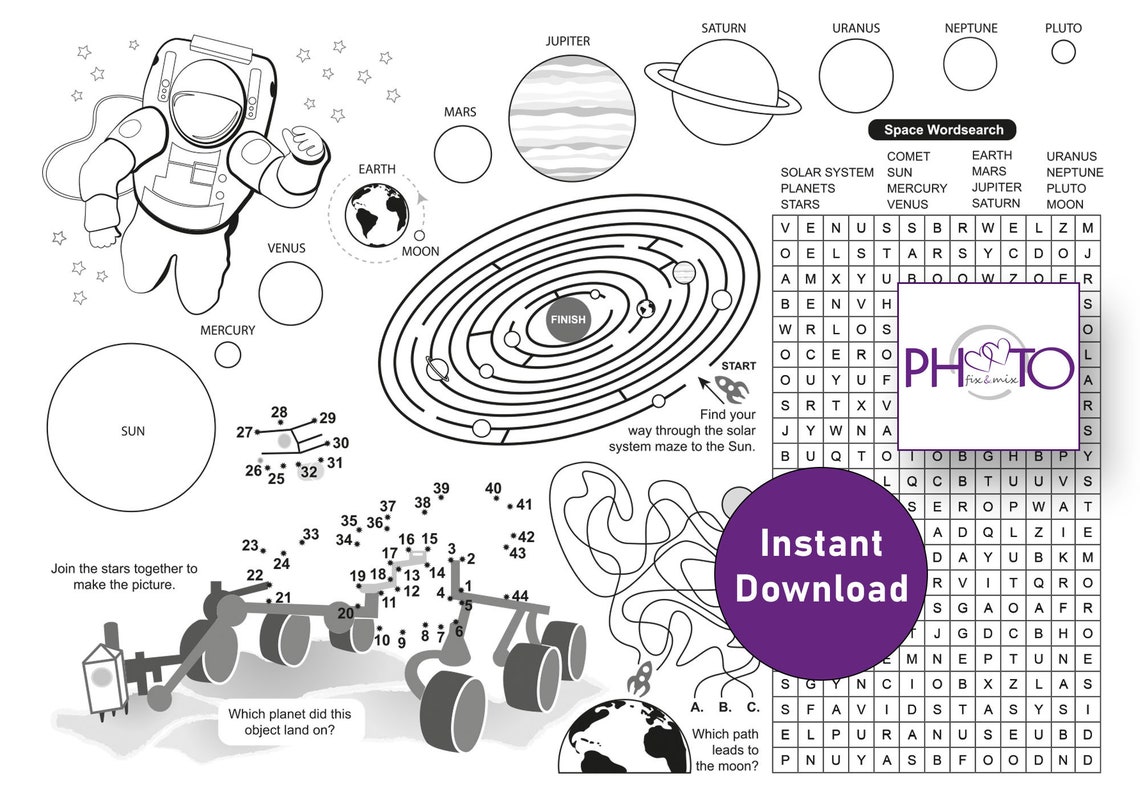 Printable Space Activity, Solar System Maze & Colouring, Educational ...