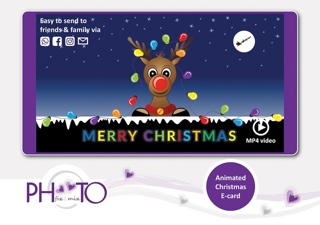 Merry Christmas Animated E-card, MP4 Digital Greeting. - Etsy