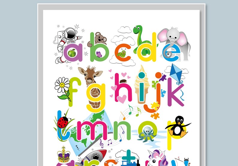 Nursery Wall Art, Nursery Digital Alphabet Poster for Children, Nursery ...