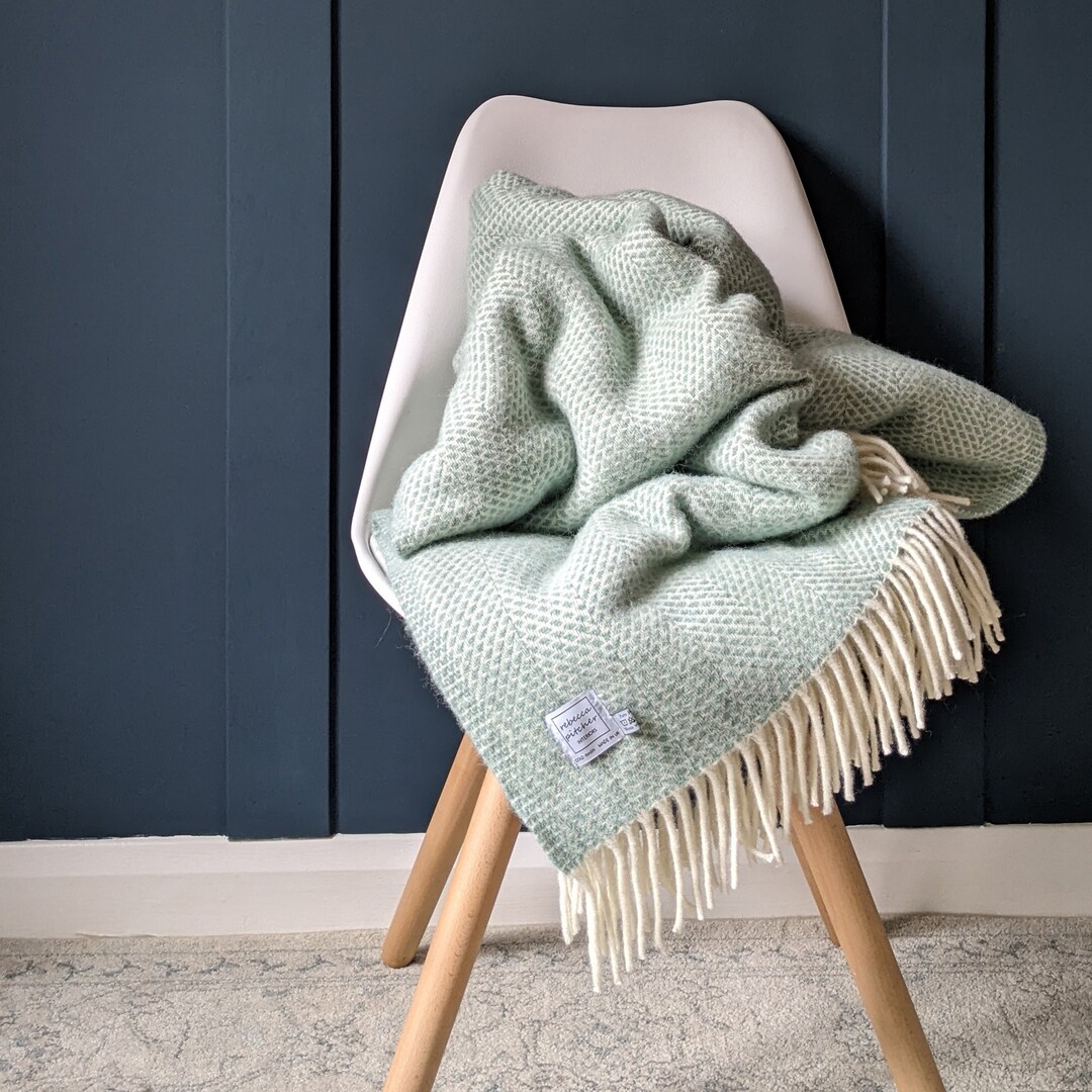 Ocean Blue Green Wool Throw 100% Wool Blanket Cosy and Warm Made in UK ...
