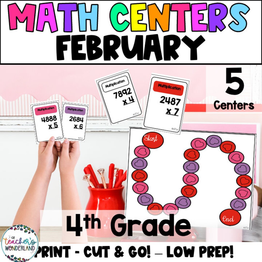 Valentine's Day February Math Centers for 4th Grade Math Games Low Prep ...