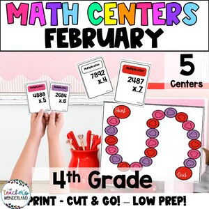 Valentine's Day February Math Centers for 4th Grade Math Games Low Prep ...