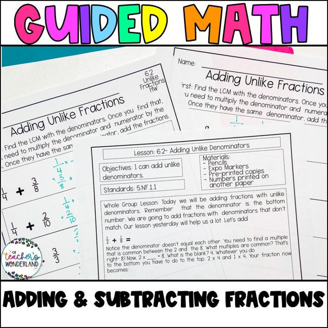 Adding and Subtracting Fractions Fifth Grade Guided Math Lessons ...