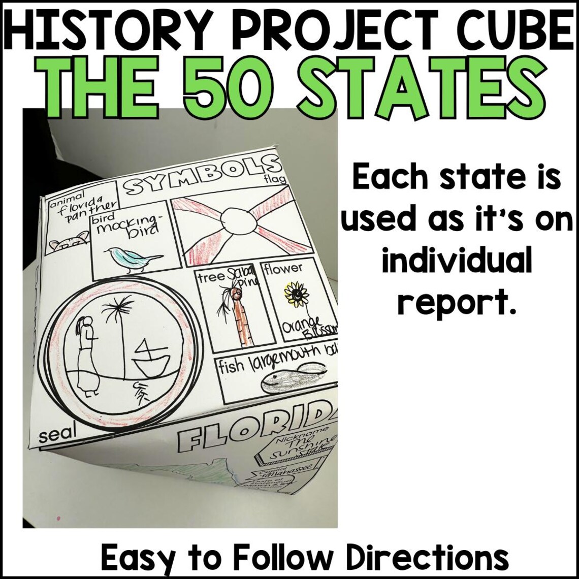 50 States 3D Project Cube *history Craftivity* Geography Research ...