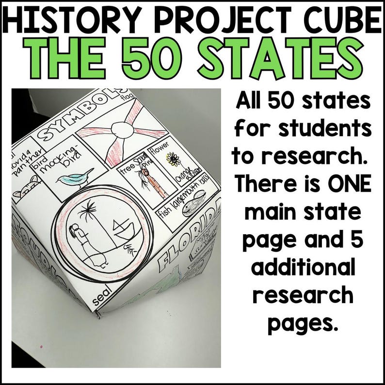 50 States 3D Project Cube *history Craftivity* Geography Research ...