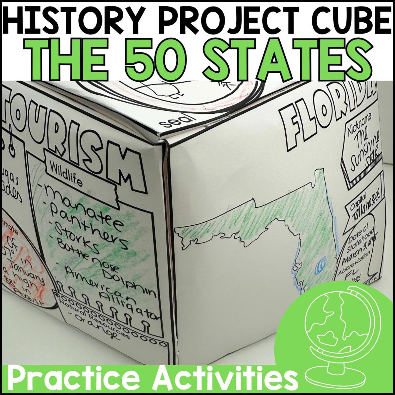 50 States 3D Project Cube *history Craftivity* Geography Research ...