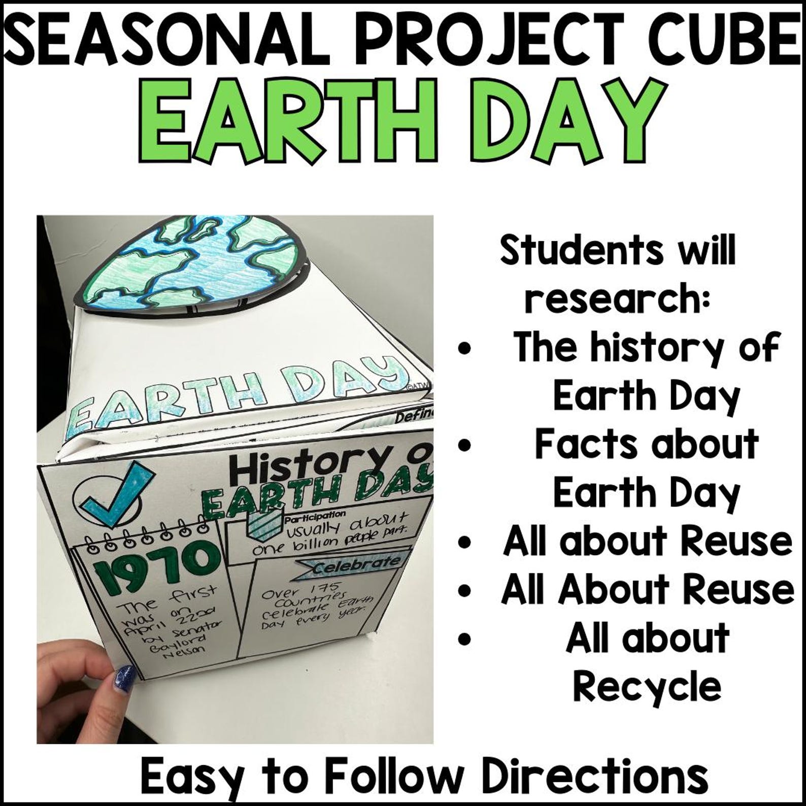 Earth Day Craft - 3D Project Cube *april Craftivity* Research Project ...