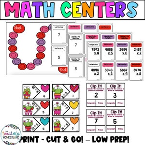 Valentine's Day February Math Centers for 4th Grade Math Games Low Prep ...