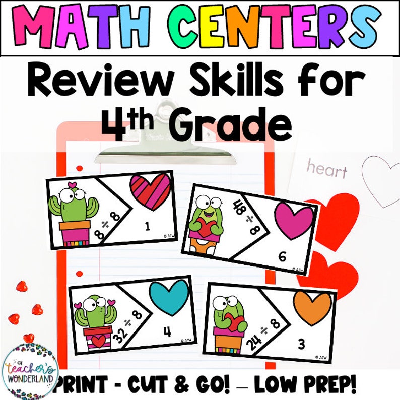 Valentine's Day February Math Centers for 4th Grade Math Games Low Prep ...