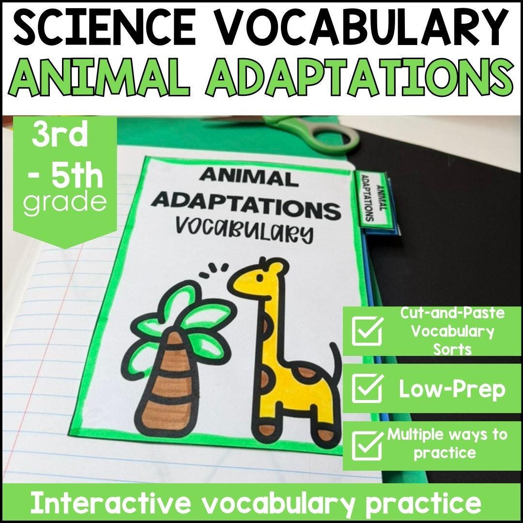 4th 5th Grade Animal Adaptations - Science Vocabulary Activities ...