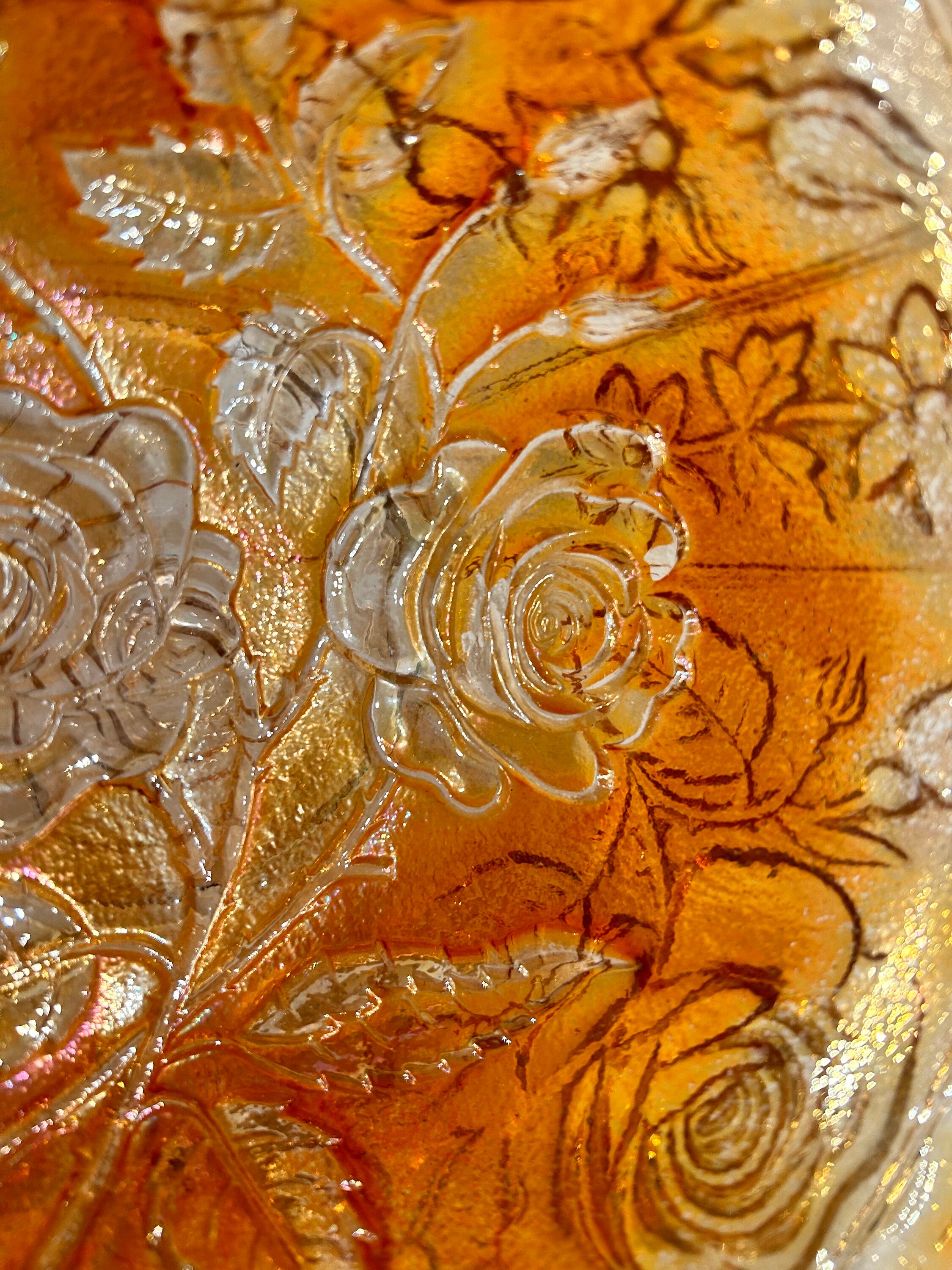 Marigold Carnival Glass- 7.5” Rose Pattern Bowl - Etsy
