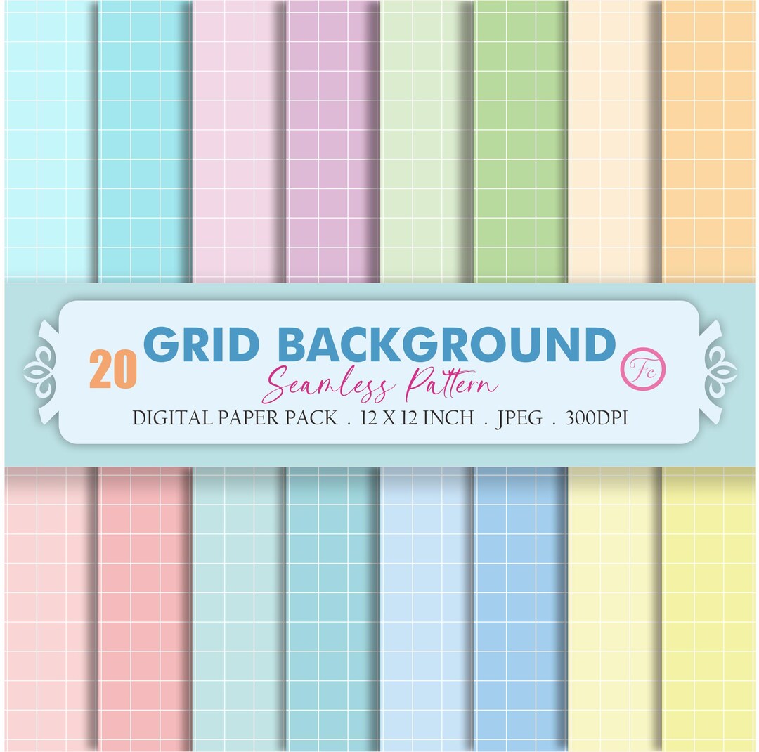 Pastel Grid Seamless Pattern - 20 Color Digital Paper (digital Download ...