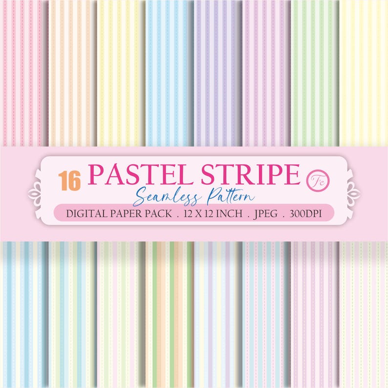 Pastel Stripes Seamless Digital Paper Scrapbook Background (digital ...